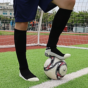 Grip Soccer Socks with Shin Guard Sleeves & Straps | Anti Slip Non-Skid Durable & Comfy Football Socks for Training & Matches