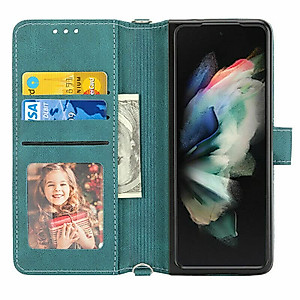 EAXER for Samsung Galaxy Z Fold 3 5G Wallet Case, with Crossbody Strap Premium PU Leather Folio Flip Card Slot Kickstand Protective Case Cover (Green)