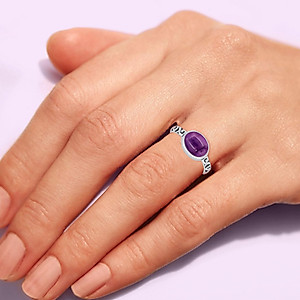 925 Silver Plated 3.10Cts Natural Amethyst Ring Size 6 For Women, Purple Stone February Birthstone Ring Jewelry Mother'S Day Gifts For Mom Wife