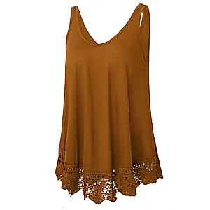 Plus Size Tank Tops for Women Loose Fit 2025 Summer Lace Trim Sleeveless Tunic Tops Dressy Shirt Blouse(Amber Brown, 2X)