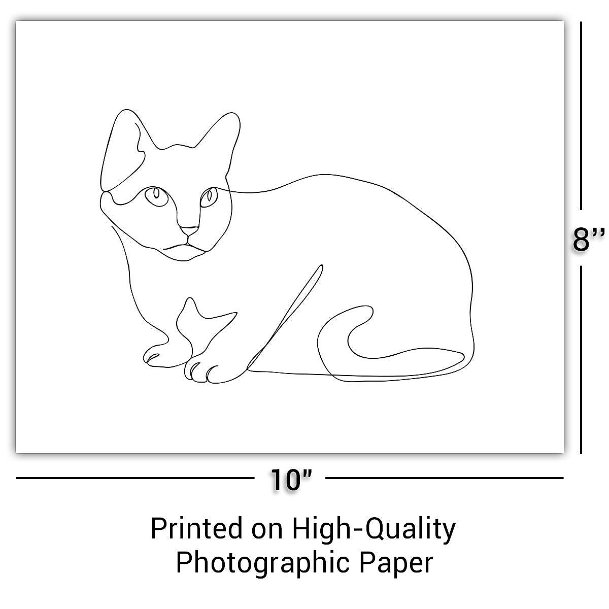 Cats Wall Art - Set of 4-8”x10” Unframed Minimalist Black & White Decor Prints - Makes a Great Gift Under $20 for Cat Lovers