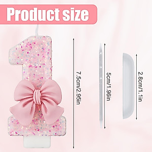 0-9 Birthday Candles, 2.95 inch Pink Bow Glitter Number Candles Cake Topper Decorations for Kids Girls Adults Birthday Wedding Anniversary Party Supplies(1)