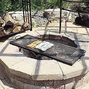Sunnydaze X-Marks Fire Pit Cooking Grate - Outdoor Rectangle Black Steel BBQ Campfire Grill with Handles - 40-Inch