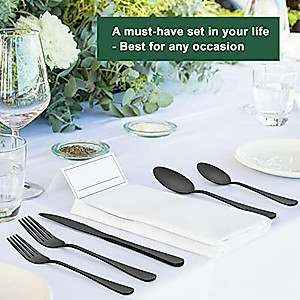 20 Pieces Black Silverware Set, AIKWI Stainless Steel Cutlery Flatware Set, Kitchen Tableware Utensils Set with Knife Spoon Fork, Dishwasher Safe & Mirror Polished- Ideal for Home Party Wedding