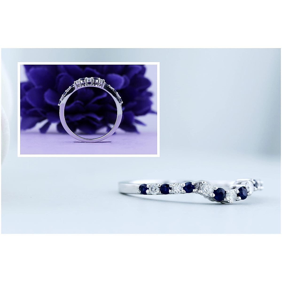 Dazzlingrock Collection Alternating Round Blue Sapphire & White Diamond Contour Wedding Stackable Ring for Her in 14K White Gold Size 5.5