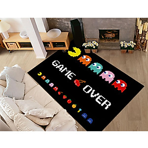 Classic Arcade Games Rug Retro 90s Arcade Theater Style Popular Game Room Area Rug for Living Room Playroom Decor Carpet Modern Fun Game Rug 4'x 5.3'
