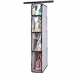 WOWCASE Hanging Handbag Organizer Breathable Cotton Linen Fabric Closet Purse Storage Bag with Clear Dust Proof Cover (Grey)