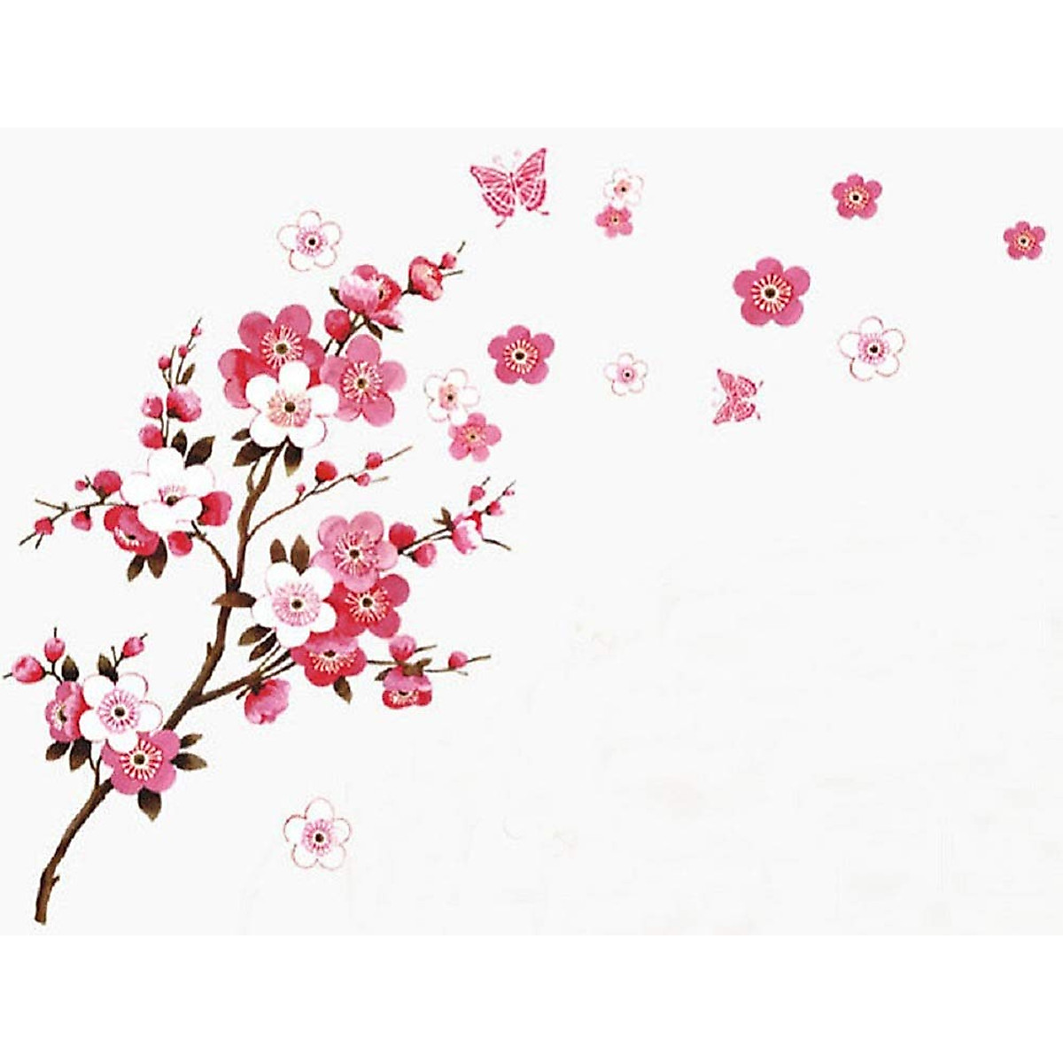 SWORNA Nature Series Branch Pink Flowers & Butterfly Removable Vinyl Mural Wall Art Decor Home Stickers Decals Bedroom/Hallway/Sitting/Living Room/Kids Nursery (29.5’’H X 65’’W, Brown & Pink,X-L)