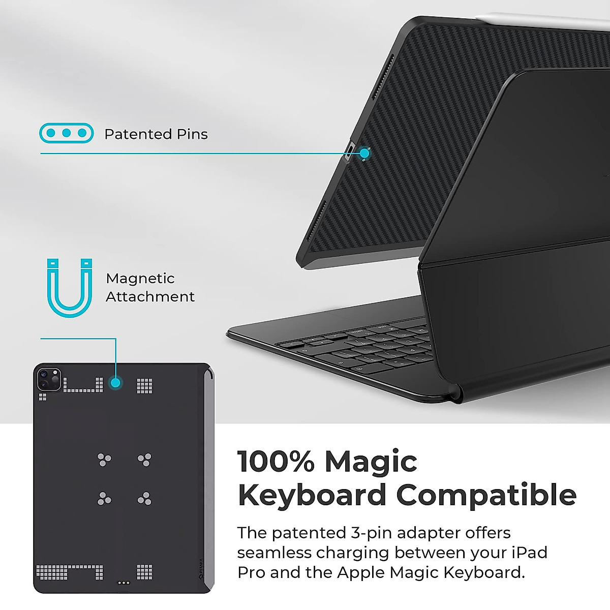 pitaka Magnetic Case & Folio for iPad Pro 12.9 6th/5th Generation 2022/2021 Slim Tri-Fold Stand with Auto Wake/Sleep Case Compatible with Magic Keyboard - Black