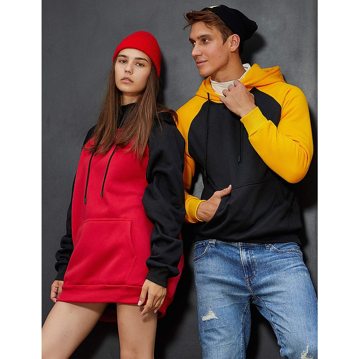 DUOFIER Men Casual Slim Fit Long Sleeve Contrast Raglan Pullover Hoodie Sweatshirt, Light Gray-M