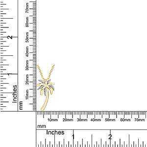 Jewel Zone US Beach Jewelry - 1/20 Carat Round Cut Natural White Diamond Accent Palm Tree Pendant Necklace In 10k Solid Yellow Gold 18 Inch 10k Gold Chain (0.05cttw)