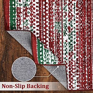 CAREMEE Christmas Rug 4x6 Machine Washable Bedroom Rug Holiday Decor Non Slip Throw Rug Soft Carpet Stain Resistant Accent Rug for Home Decor, Red