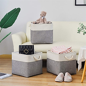 FAGlSAK Large Foldable Storage Bin 13" X 13" Storage Basket Organizer Basket Shelf Cube with Sturdy Cotton Carry Handles for Baby Nursery Closet Shelves Organization (White&Grey, Set of 3)