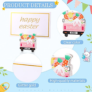 Kigley 18 Pcs Easter Bunny Eggs Wooden Place Card Holder with 25 Pcs Gold Foil White Card Easter Wooden Table Sign Bunny Easter Eggs Picture Number Sign Stands Holder for Spring Party (Cute)