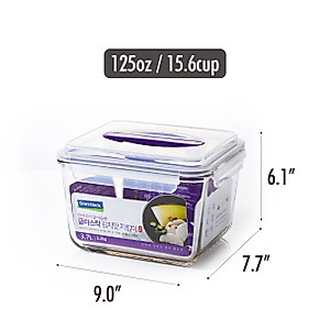 GLASSLOCK 125 Oz Glass Food Storage set of 2 – Large Capacity, Airtight & Leak-Proof, BPA Free Lid with Carry Handle, Microwave, Dishwasher, Fridge & Freezer Safe, Marinating, Sauce, Fruit Storage