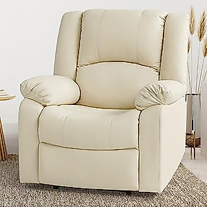 YuuYee Recliner Chair, Manual Recliners, Leather Reclining Chairs for Living Room with Overstuffed Arm and Back, Soft Armchair for Bedroom, Home Theater Lounge Seat, Beige