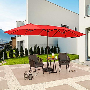 LOKATSE HOME 15 Ft Twin Patio Umbrella Double Sided Outdoor Sunshade Canopy with Crank for Garden Table Market Beach Shade Outside Deck or Pool, Red