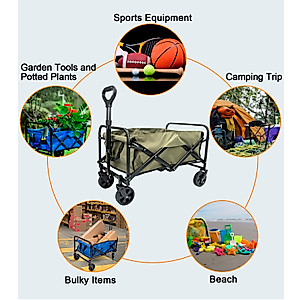 330lbs Collapsible Folding Wagon Cart Heavy Duty Outdoor Utility Wagon Beach Wagon Grocery Wagon Camping Portable Garden Wagon Cart with All-Terrain Wheels(Green)