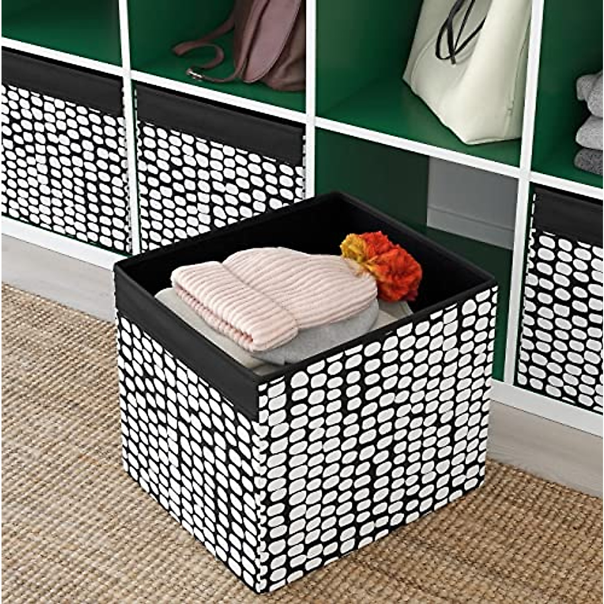 Cloth Storage Bins 13x15x13, Foldable Cubes Box Baskets Containers Organizer for Drawers, Home Closet, Shelf, Nursery, Cabinet, Large Set of 2 (Black & White)