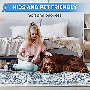 FAIOKAVER Soft Thin Washable Vintage Area Rug - 5X7 Large Boho Blue Bedroom Rug Entry Mat,Vintage Non-Slip Non-Shedding Low Pile Indoor Throw Carpet for Laundry Living Room