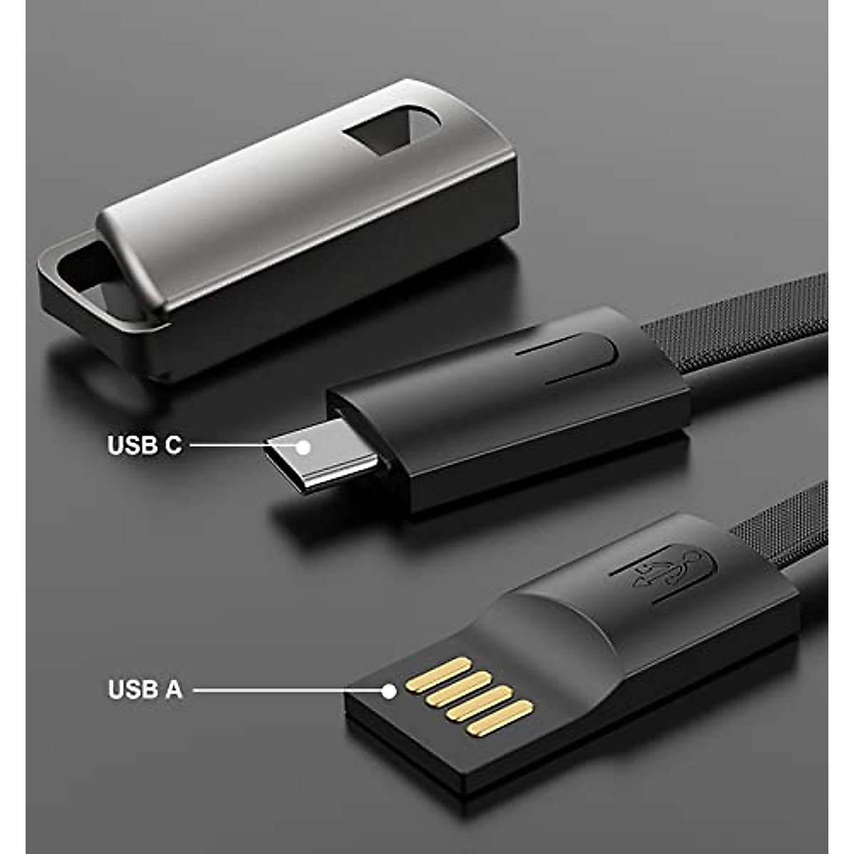 ApexOne USB C Charger Cable, Portable Keychain 0.75ft Short Type-C Charging & SYNC Nylon Braid Cord, Compatible with Samsung S9 S8 Note 9 8 LG V30 G6 Oneplus