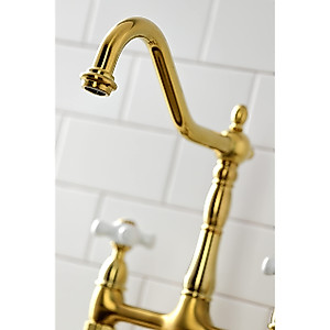 Kingston Brass KS1277PXBS Heritage 8-Inch Center Kit Bridge Faucet with Brass Sprayer, Brushed Brass