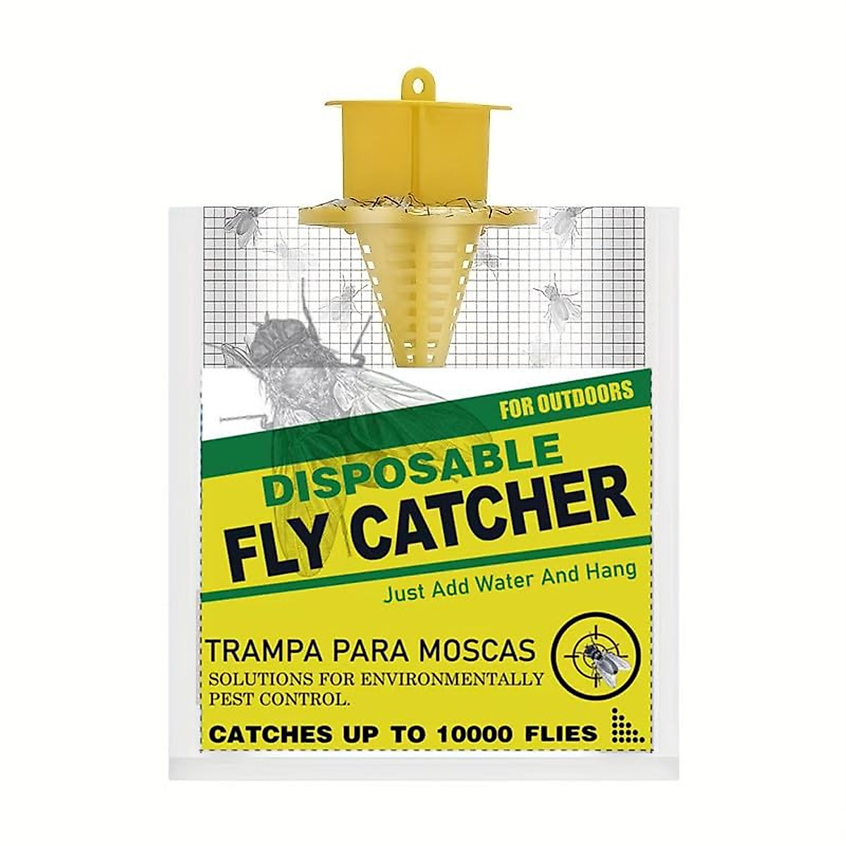 Outdoor Fly Traps (8 Pack) with Adjustable Hanging Chain (4 Pack), Disposable Hanging Fly Traps with Natural Pre-Baited Bags | Effective Fly Killer for Backyard, Patio, Park or Farm