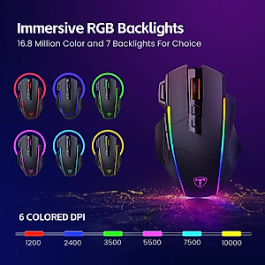 RisoPhy Wireless Gaming Mouse,Tri-Mode 2.4G/USB-C/Bluetooth Mouse Up to 10000DPI,Chroma RGB Backlit,Ergonomic Mouse with 8 Programmable Buttons,Rechargeable Computer Mouse for Laptop,PC,Mac