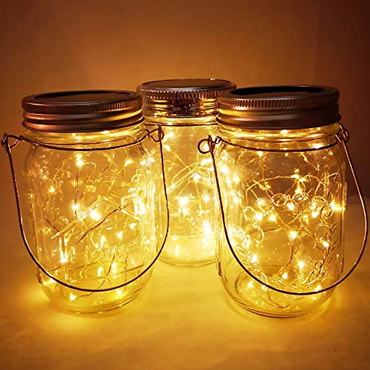 Aikeve Mason Jar Solar Lights,8 Pack 30 Led Fairy Hanging Jar Lights,Solar Lanterns for Outdoor Patio Party Garden Wedding Christmas Decor Lights(Mason Jars/Handles Included)