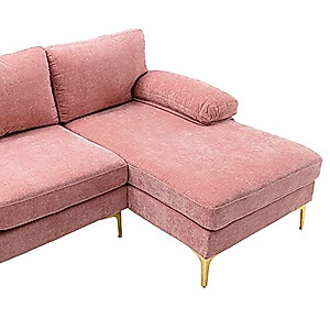 Pvillez Sectional Sofa w/Double Chaise Lounge Large Convertible Couches Chenille U-Shape Couch w/Detached Rolled Arms and Golden Legs Modern Oversize Sectional Couch for Living Room,Office