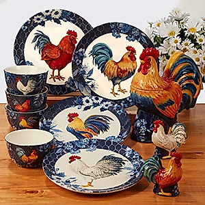 Certified International Indigo Rooster 9" Soup/Cereal Bowls, Set of 4, Multicolor