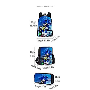 KAAUSE Cartoon 3PCS Backpack Travel Backpack school Backpack for Teen Boys and Girls Game Fans Gift Blue-One Size