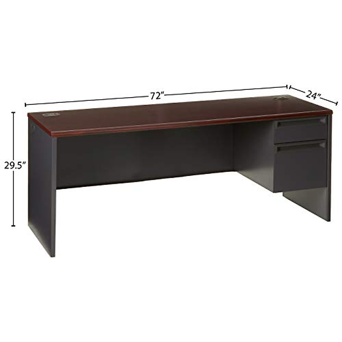 HON 38000 Series Right Pedestal Credenza, 72w x 24d x 29-1/2h, Mahogany/Charcoal