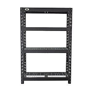 Cat 72 Inch x 48 Inch Industrial Heavy Duty 4 Tier Adjustable Steel Shelving Unit with Hammer Granite Finish, and 2000 Pound Weight Limit, Black