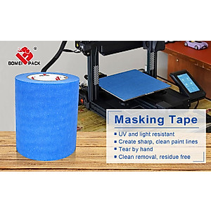 BOMEI PACK Wide Blue Painters Tape 6 Inches x 60 Yards, 3D Tape, 3D Printing Tape for Laser Cutting, 21-Day Clean Removal Wide Masking Tape