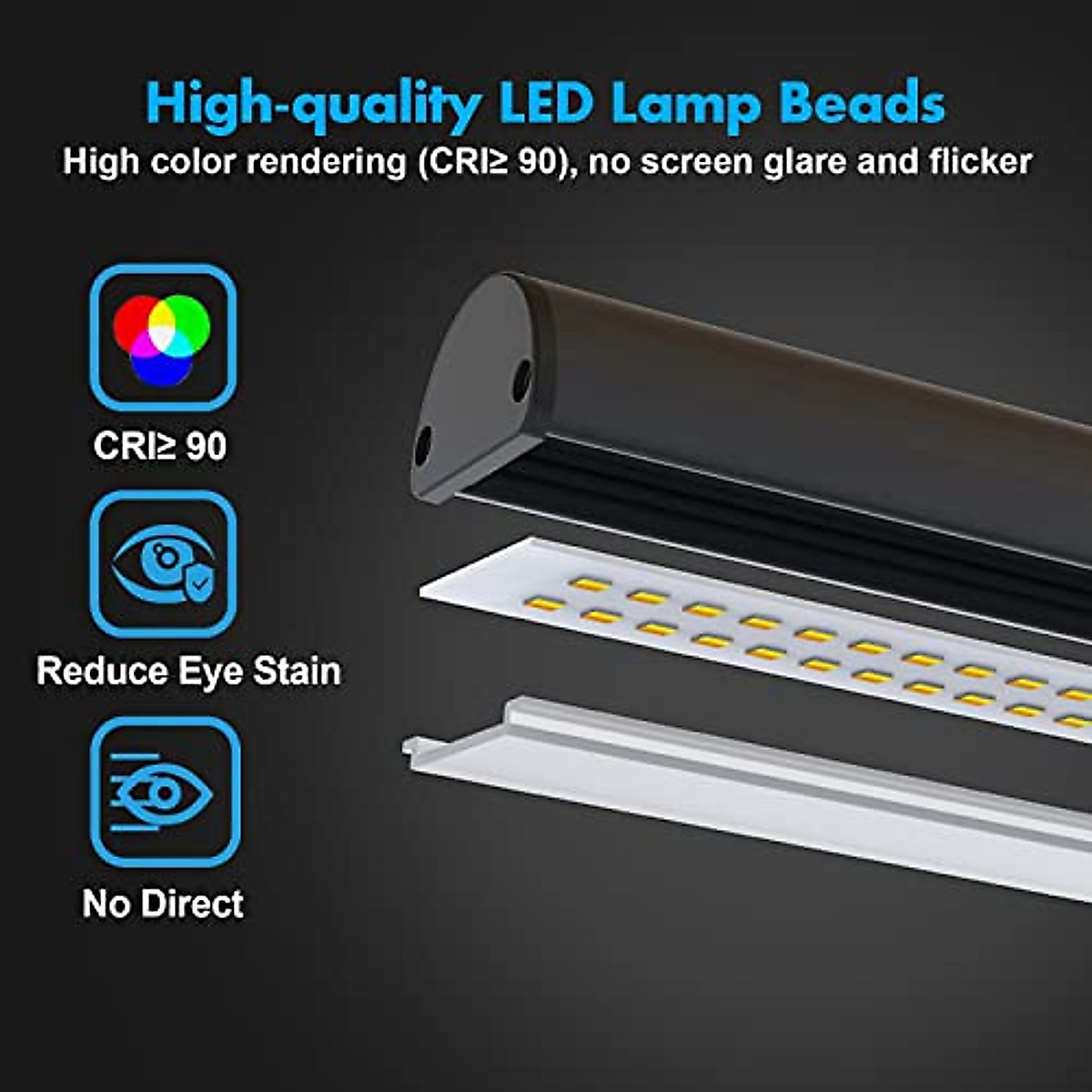 Anyuainiya Double Head LED Desk Lamp, 80CM/31.5IN Wide Lighting Architect Desk Lamps for Home Office, 24W 5 Color Flexible Adjustable Lighting Eye Protection Modern Desk Lamp for Study Reading