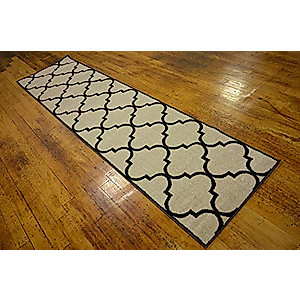 Unique Loom Trellis Collection Modern Morroccan Inspired with Lattice Design Area Rug, Runner 2' 7" x 10' 0", Beige/Black