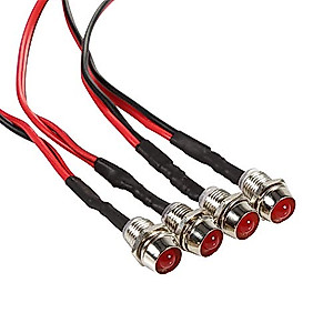 Haosie 4Pcs 12v Green LED Lights Indicator Lights, Flat Head Indicator Signal Lamp with 230mm Cable Length Metal LED Indicator Light for Car Trucks Boats(Red)