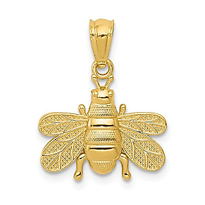 Solid 14k Yellow Gold Bee Pendant Charm - 19mm x 15mm