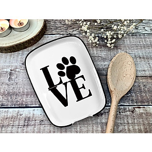 Ceramic Patterned Fork Spoon Rest with Message Love, Functional Kitchenware Spoon Rest Suitable for Kitchen Countertop Stove Top Kitchen Accessory and Gift for Cooking Enthusiasts