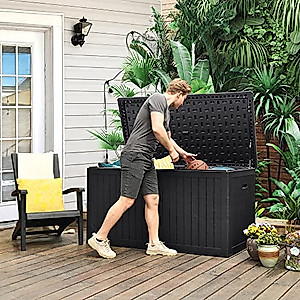 YITAHOME XXL 230 Gallon Large Deck Box,Outdoor Storage for Patio Furniture Cushions,Garden Tools and Pool Toys with Flexible Divider,Waterproof,Lockable (Black)