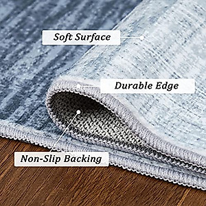 RUGSREAL Washable Area Rug for Living Room Contemporary Tile Trellis Floorcover Indoor Carpet Geometric Boho Trellis Distressed Accent Area Rugs for Bedroom, Home Office, Blue, 5 x 7 Feet