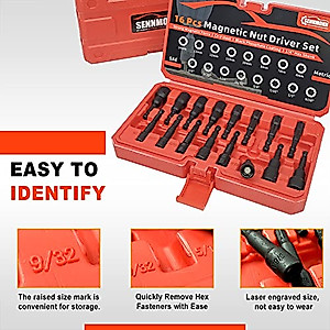 SENNMONN 16-Piece Magnetic Hex Nut Driver Set, Quick-Change 1/4" Hex Shank, Metric and SAE, Cr-V Steel, Nut Driver Set for Impact Drill