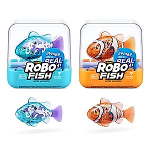 Robo Alive Robo Fish Robotic Swimming Fish (Teal + Orange) by ZURU Water Activated, Changes Color, Comes with Batteries, Amazon Exclusive (2 Pack) Series 3