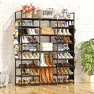 Large Shoe Rack Organizer Storage, 9 Tier Tall Shoes Rack for Entryway Closet, 60 Pair Shoe Organizer Shelf Stand, Big Black Metal Free Standing Shoe Cabinet Rack Tower for Bedroom Cloakroom Hallway