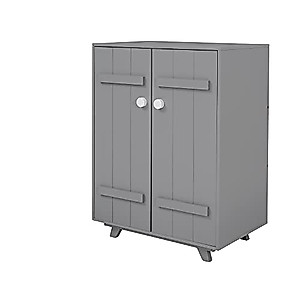 SOFTSEA Kids Wardrobe with Hanging Rod, Wooden Wardrobe Closet with 2 Doors, Freestanding Wardrobe Cabinet, Clothes Hanging Storage Rack for Boys Girls (Gray)