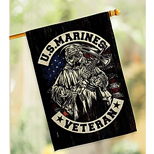 USBrotherhood Veteran Garden House Flag Set Armed Forces Marine Corps USMC Semper Fi United State American Military Retire Decoration Banner Small Yard Gift Double-Sided, Made in USA