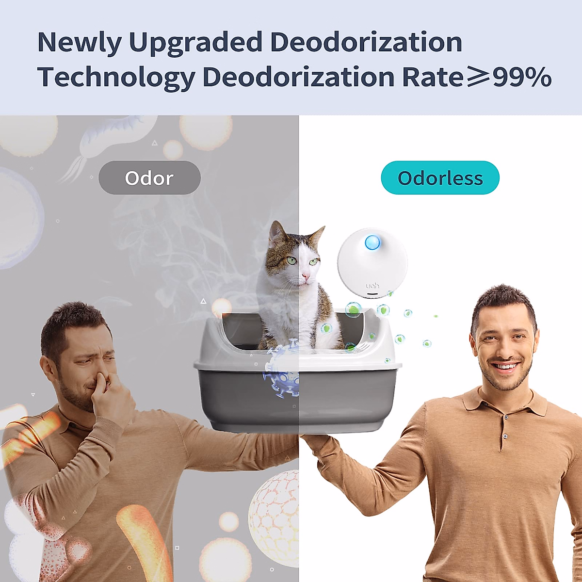 uahpet Cat Litter Deodorizer Odor Eliminator 99.9% Dust-Fall for All Kinds of Cat Litter Box Bathroom Wardrobe Kitchen and Small Area（ 80% Deodorization /99% Deodorization)