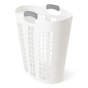 Gracious Living Easy Carry Flex Hamper, Large 87.5 Liter Lightweight Plastic Ventilated Laundry Basket Clothes Bin with Handles, White 3 Pack