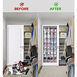 SLEEPING LAMB 28 Breathable Mesh Pockets Over The Door Shoe Rack Hanging Shoe Organizer for Closet Shoe Holder for Men Sneakers, Women Heels, with 4 Metal Hooks, Grey